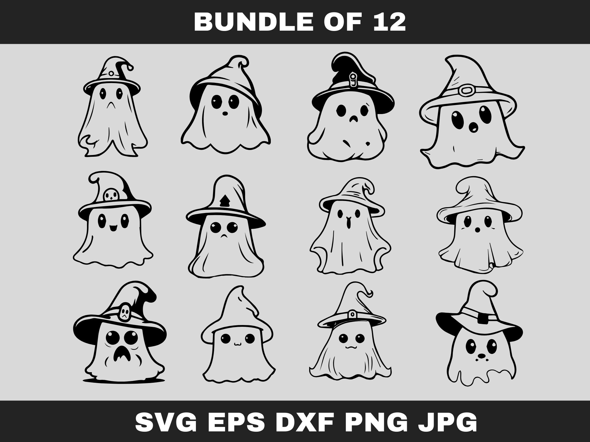 Ghost Bundle Svg, Cute Ghost Clipart, Spooky Season Svg, Ghost Outline ...
