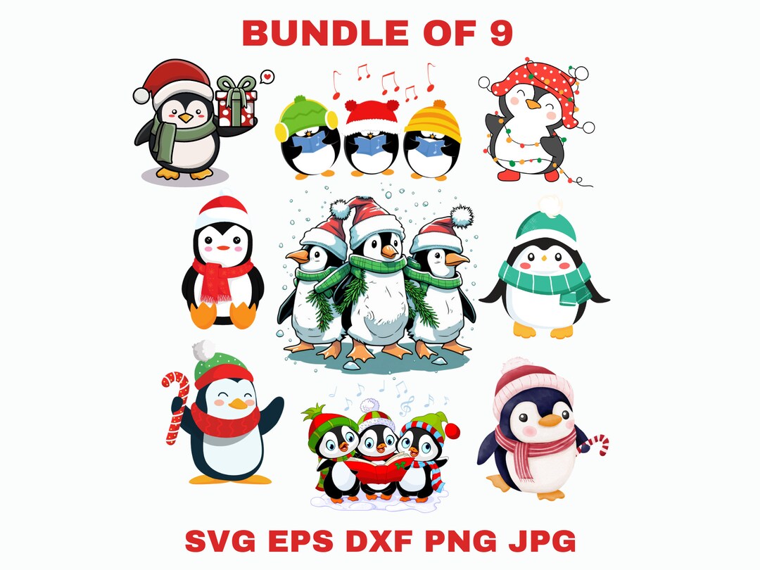 Christmas Penguins Clipart Clip Art Set of Penguins, Holiday Penguins ...