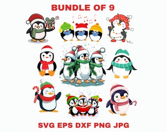 Christmas Penguins Clipart Clip Art Set of Penguins, Holiday Penguins ...