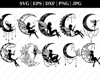 Moon Bundle Svg, Moon Fairy, Moon Phase Svg, Moon Star Designs, Fairy ...