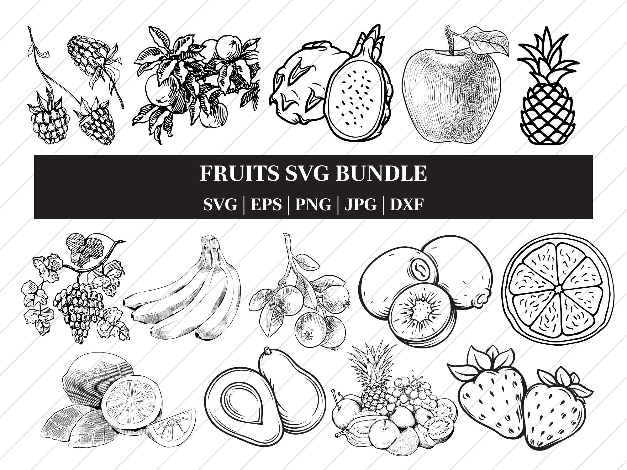 Fruit Clipart Set , Fruits PNG, Clipart Set of Strawberry, Apple ...