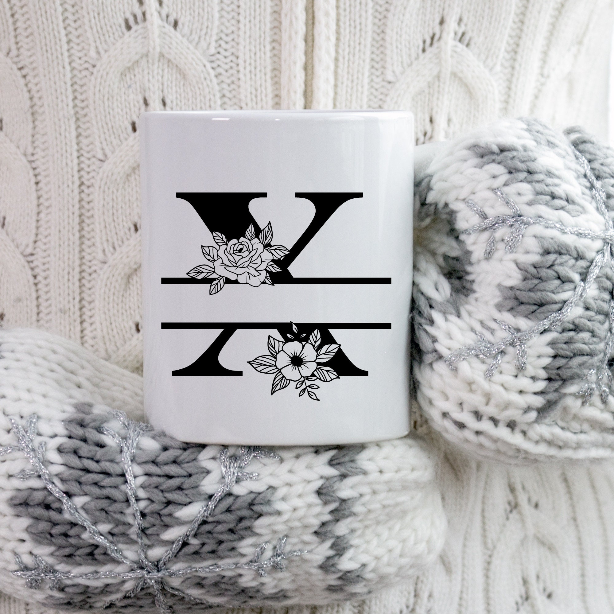 Floral Monogram SVG Bundle, Split Monogram, Last Name Svg, Initial ...