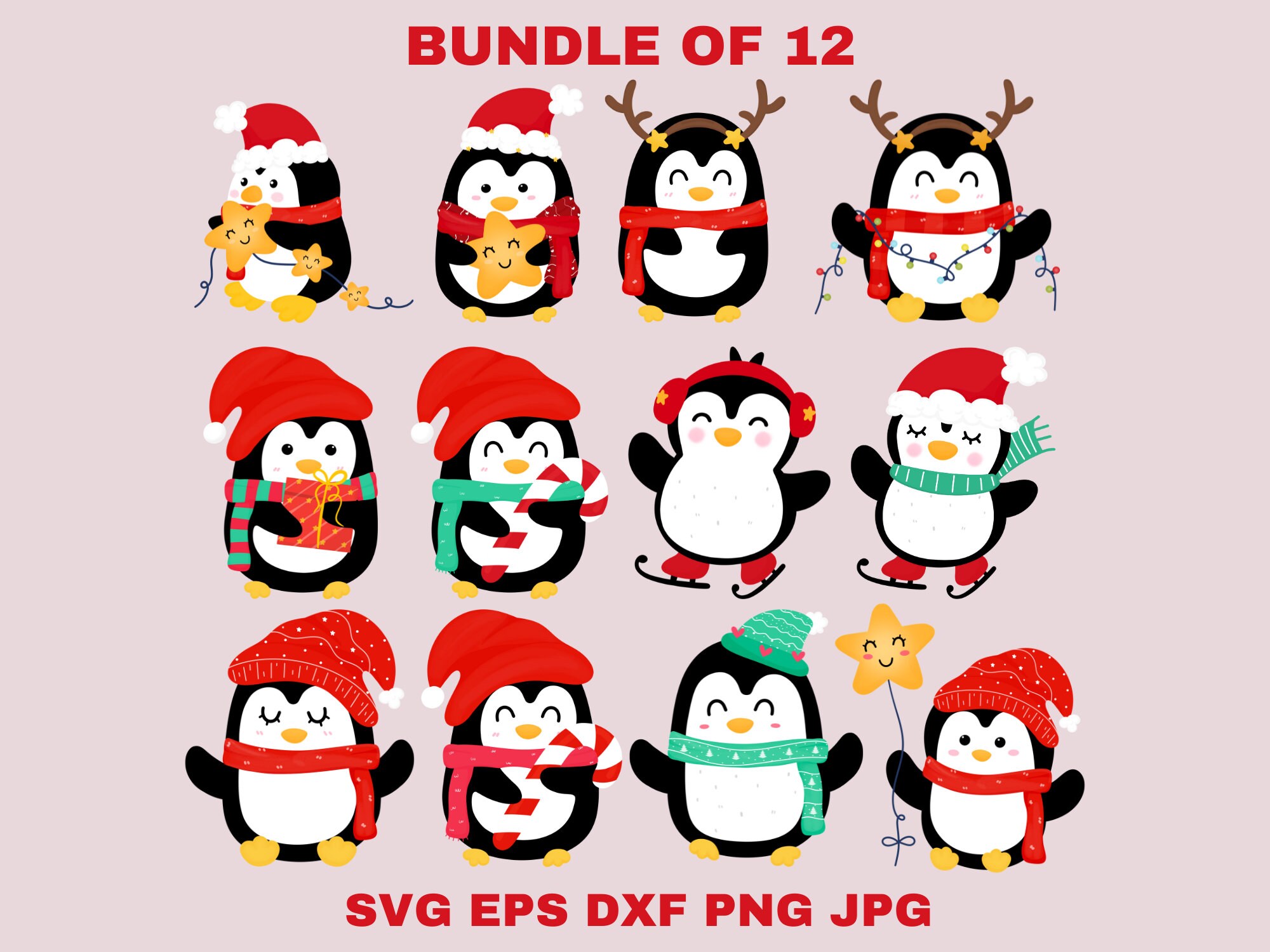 Christmas Penguin Clipart Bundle Cute Penguin Winter Clipart Baby ...