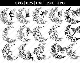 Moon Bundle Svg, Moon Fairy, Moon Phase Svg, Moon Star Designs, Fairy ...