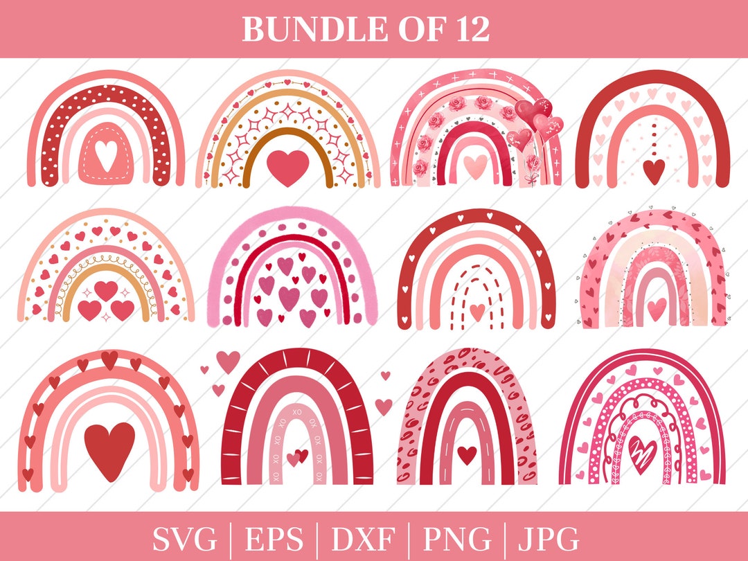 Happy Valentine Day Rainbow Svg, Heart Rainbow Svg Valentine Svg, Pink ...