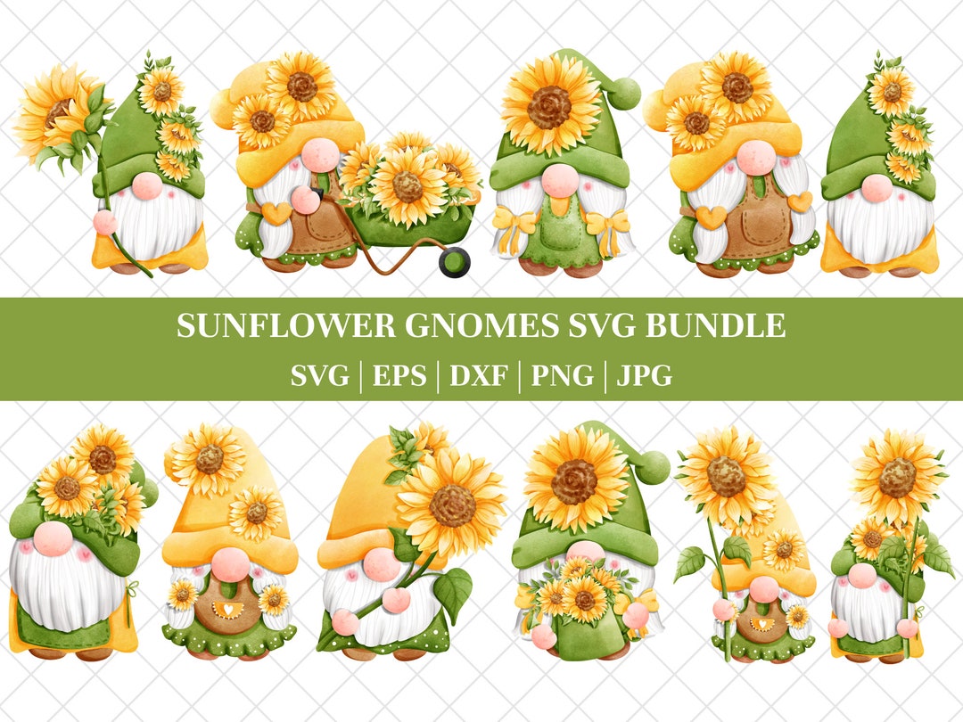 Sunflower Gnomes SVG PNG EPS Cute Gnomes Svg Girl Gnome Svg Flower ...