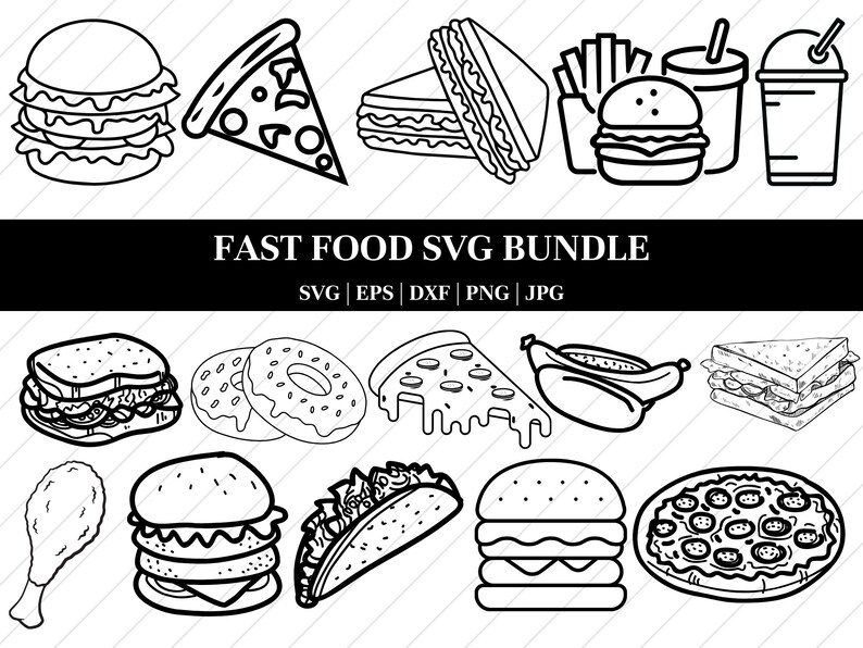 Fast Food Svg, Food Doodle Clipart, Breakfast Svg, Food Svg Bundle ...