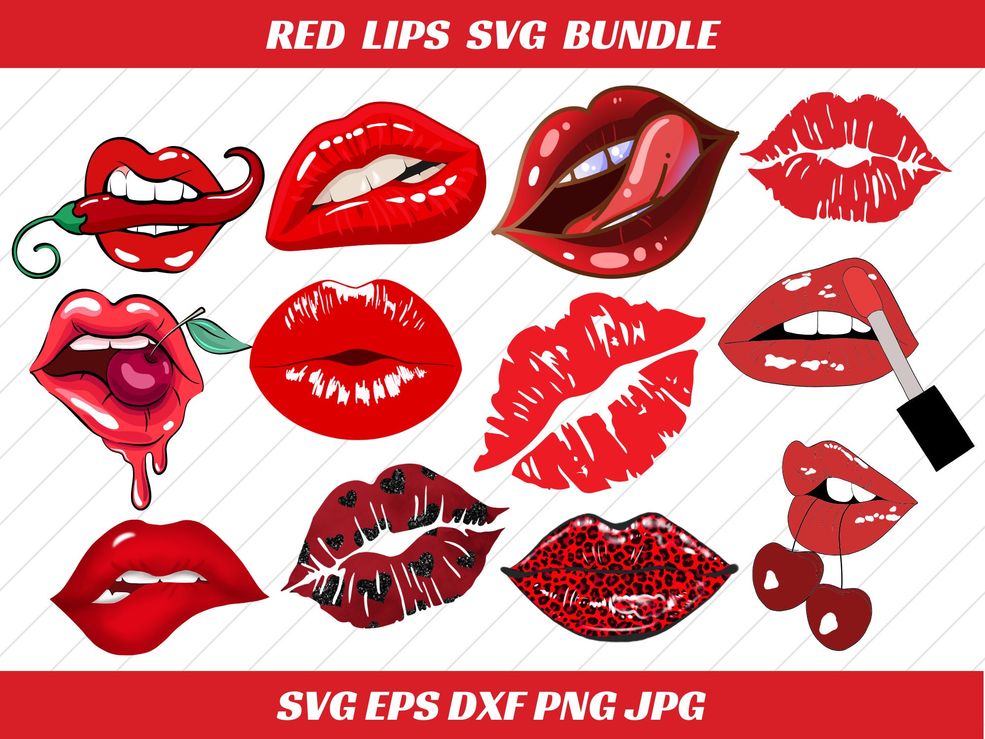 Red Lips Svg Bundle Lips Png File Lipstick Svg Kisses Svg Lips Mega ...