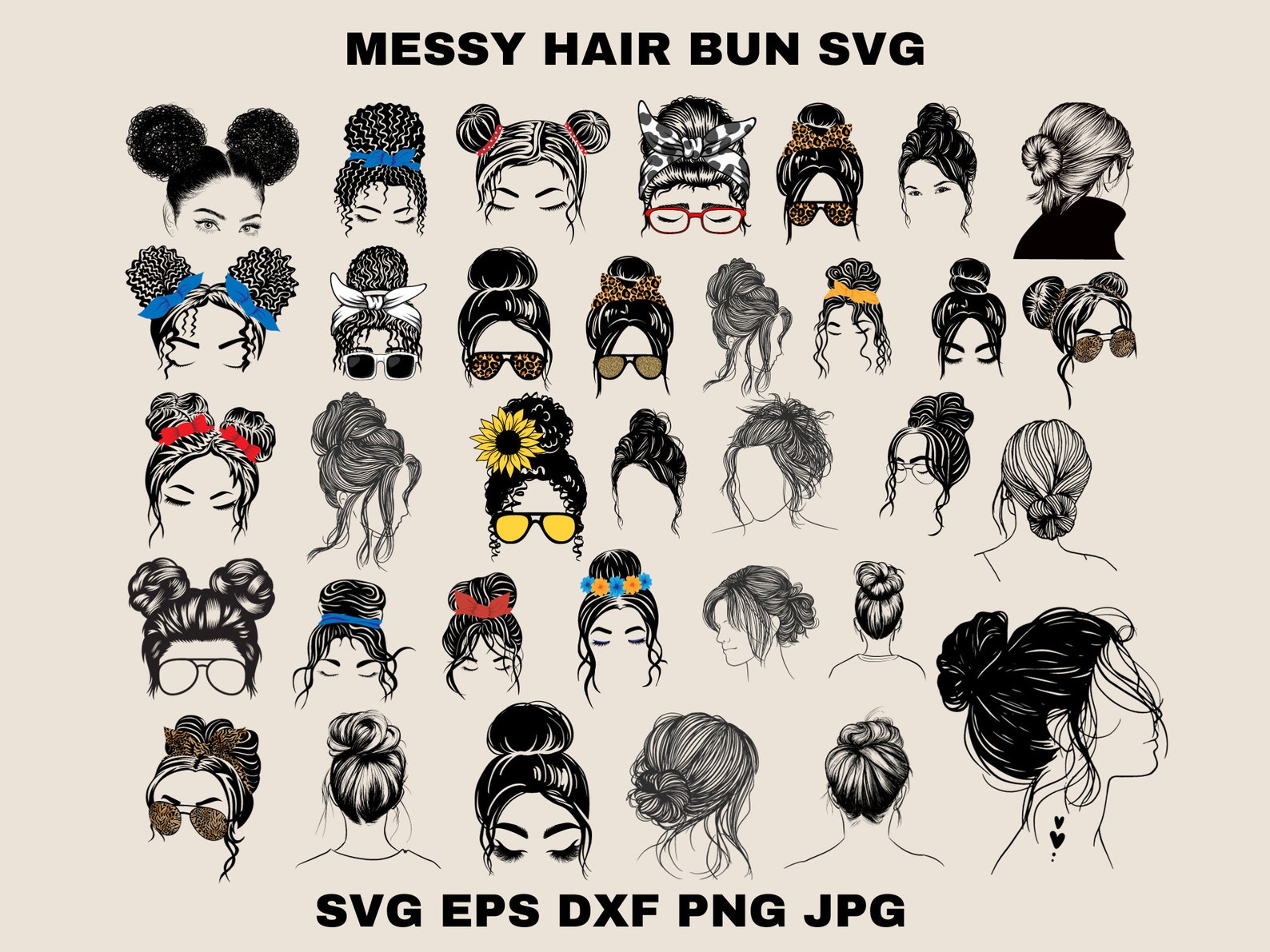 Messy Bun Bundle Svg, Messy Hair Svg, Don't Care Svg, Mom Bun With ...