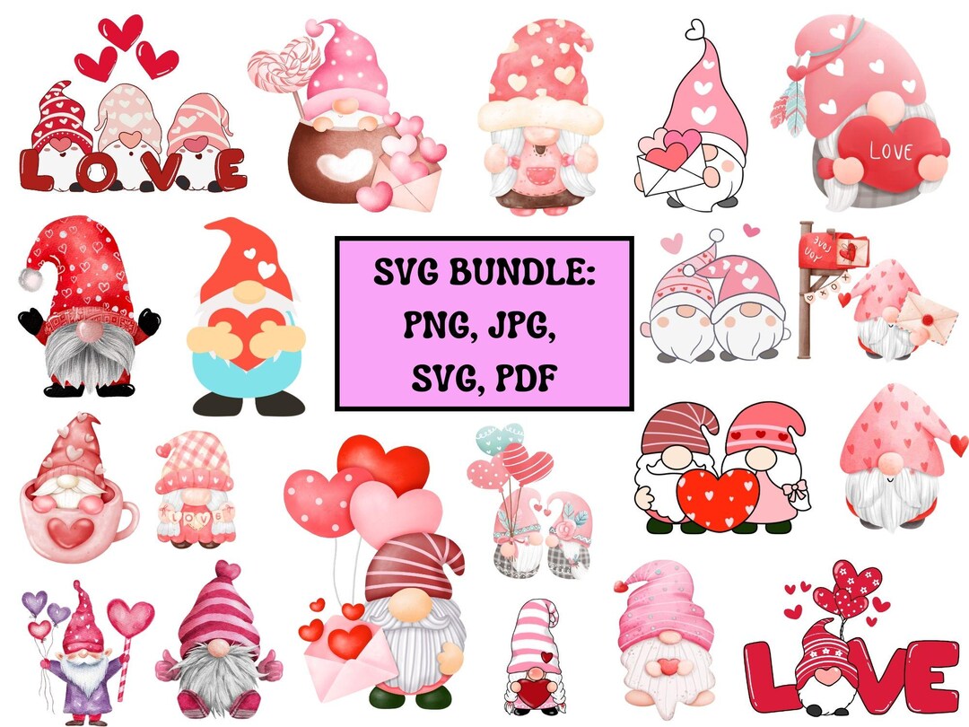 Valentine Gnomes Svg Bundle, Love Svg Bundle, Cricut, Cartoon, Hear Svg ...