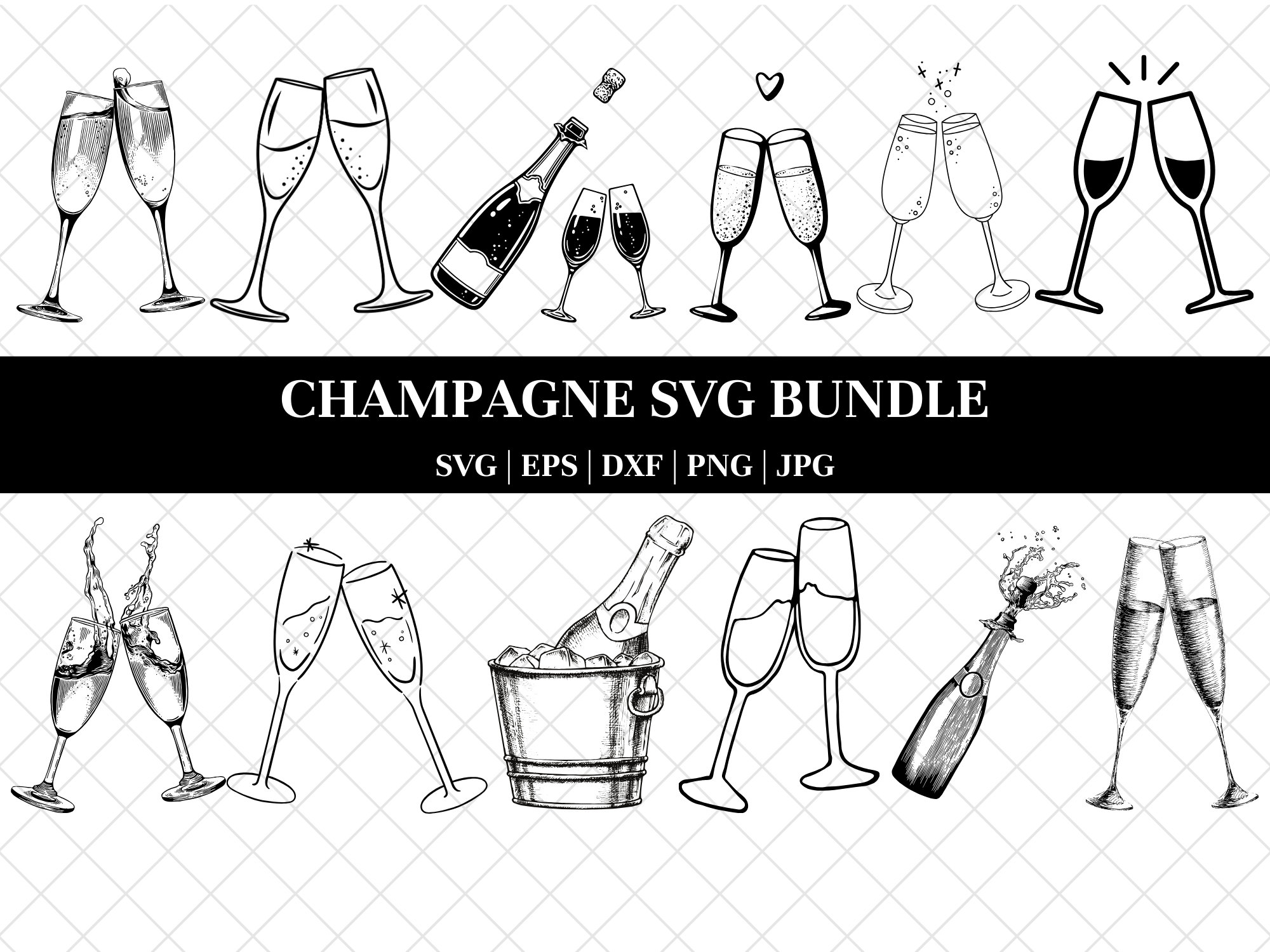 Champagne Svg Bundle, Celebration Svg, Champagne Bottle Svg, Glass Svg ...