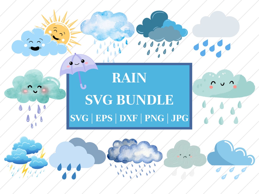 Rain SVG Bundle, Svg Files for Cricut, Raining Svg, Rainy Weather SVG ...