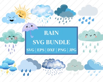 Rain SVG Bundle, Svg Files for Cricut, Raining Svg, Rainy Weather SVG ...