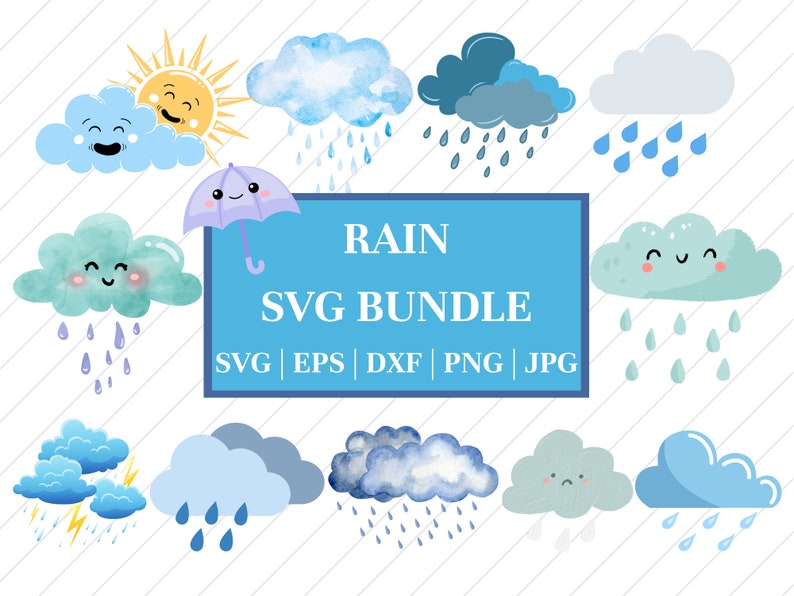 Rain SVG Bundle, Svg Files for Cricut, Raining Svg, Rainy Weather SVG ...