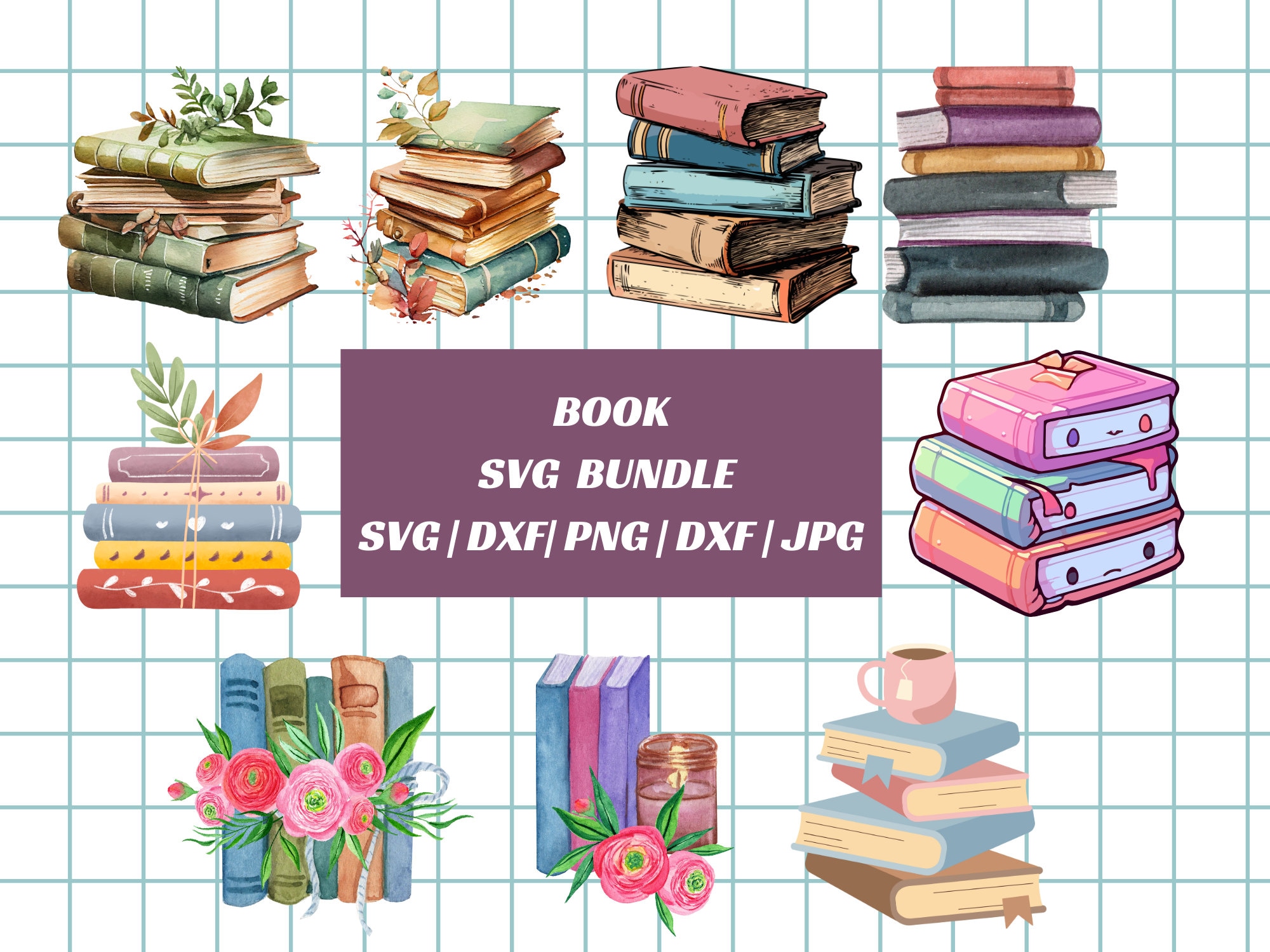 Books SVG Books SVG Bundle Books Silhouette Books Cut File Book Club ...