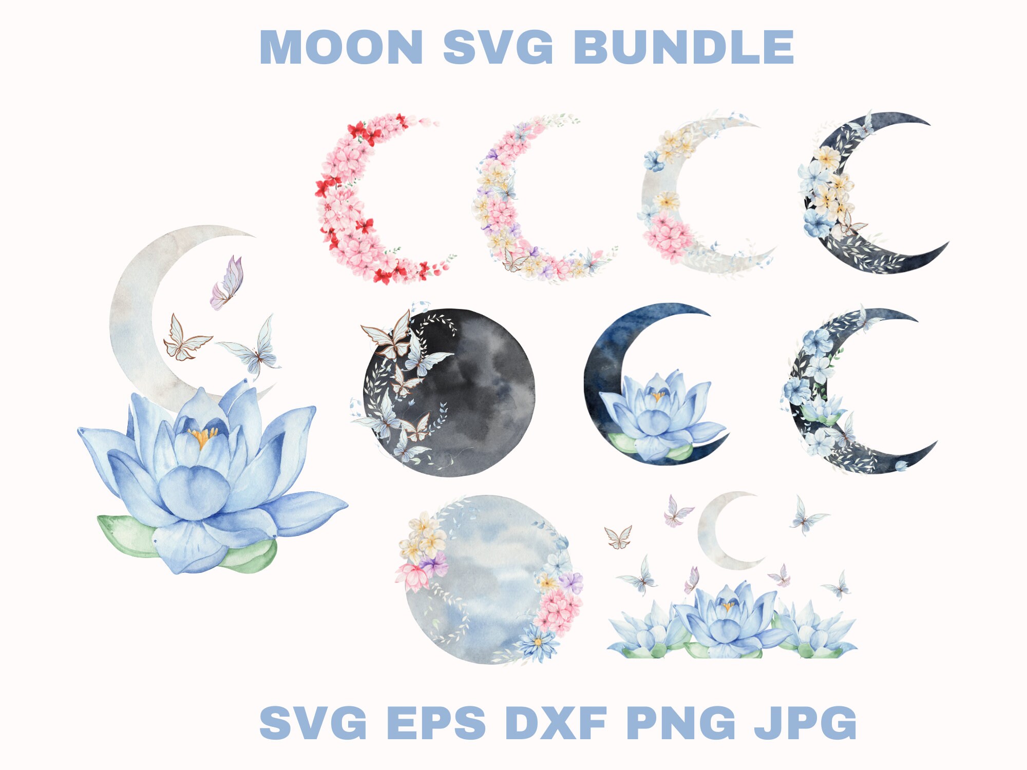 Floral Moon SVG Bundle, Floral Moon Dxf, Floral Moon Png, Floral Moon ...