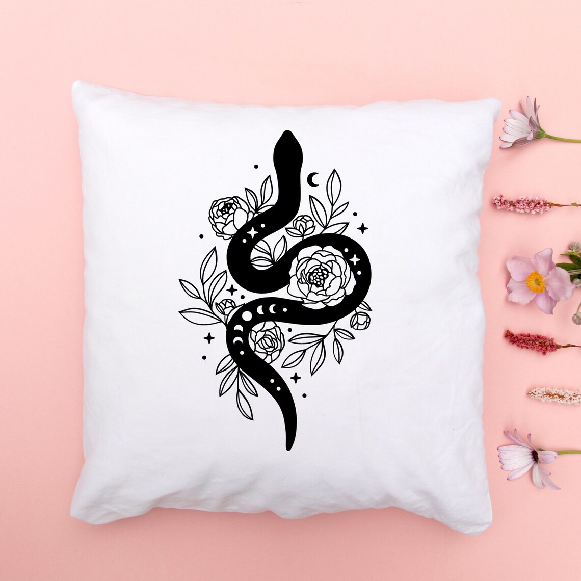 Floral Snake Svg Bundle, Celestial Snake Svg, Snake With Flowers Svg ...