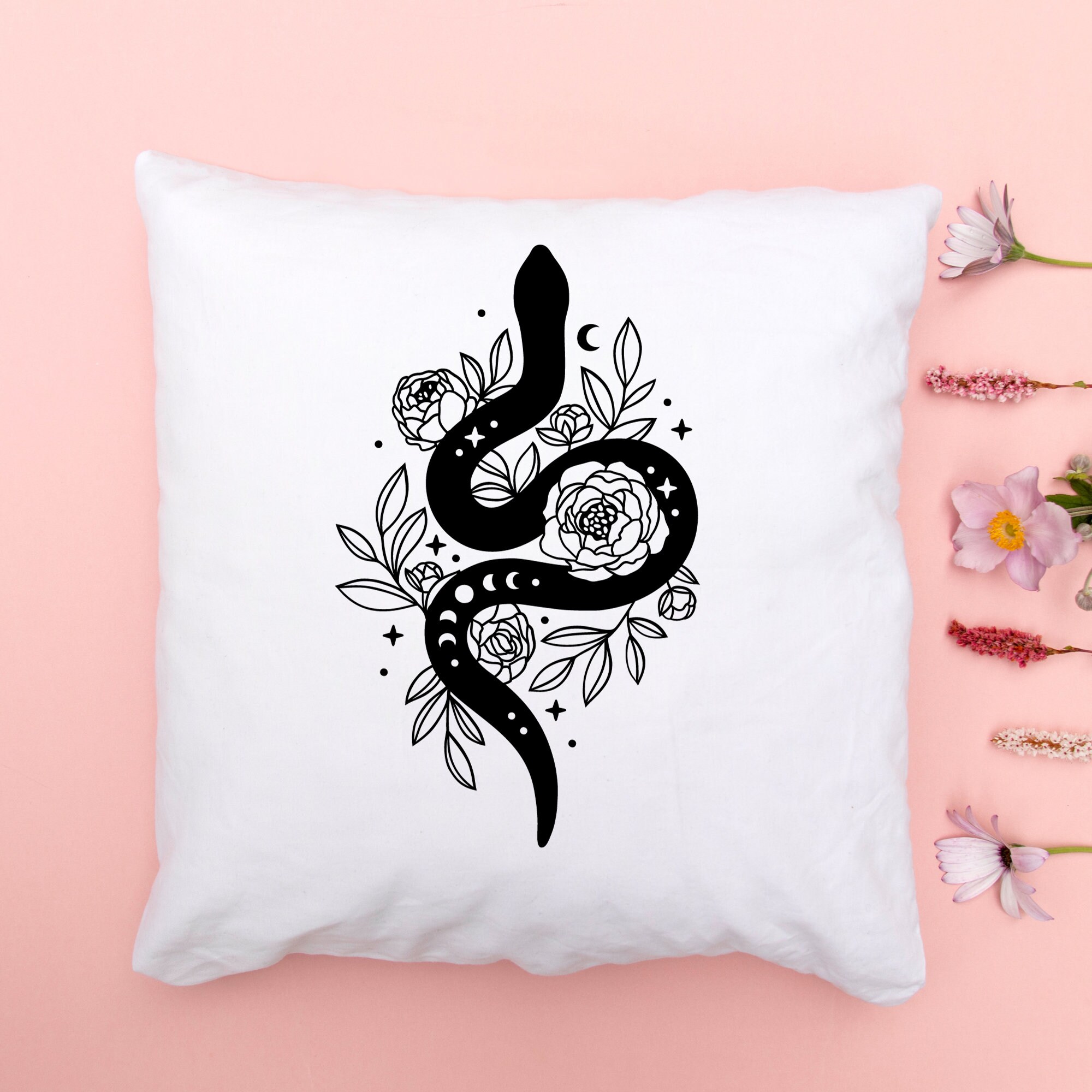 Floral Snake Svg Bundle, Celestial Snake Svg, Snake With Flowers Svg ...
