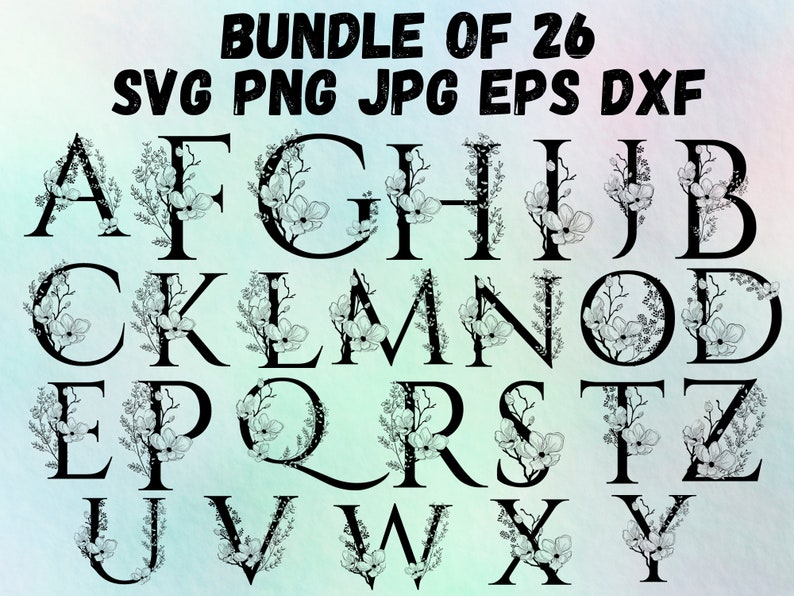 Monogram Letter A-Z, Floral Alphabet Svg, Floral Letter Svg, Botanical ...