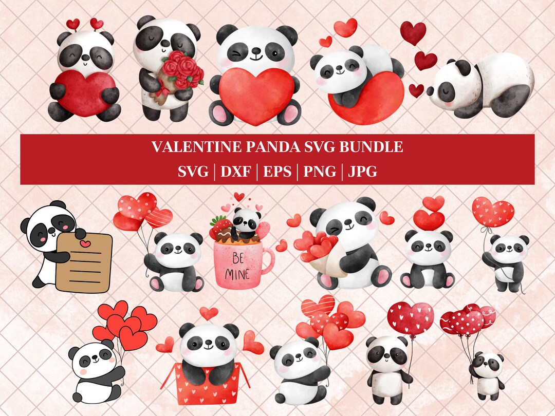 Valentine Panda SVG, Valentine Bundle, Baby Panda Valentine SVG, Love ...