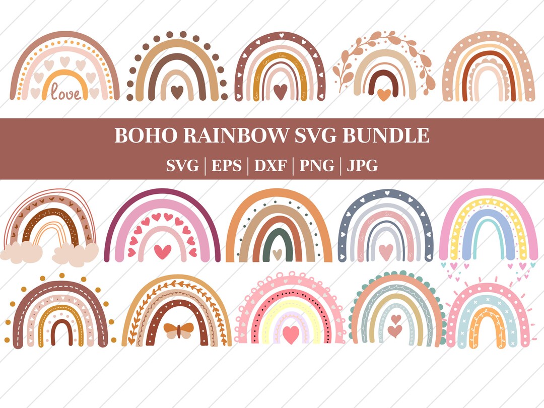 Rainbow Svg, Boho Rainbow Svg, Cute Rainbow Svg, Rainbow Svg Bundle ...