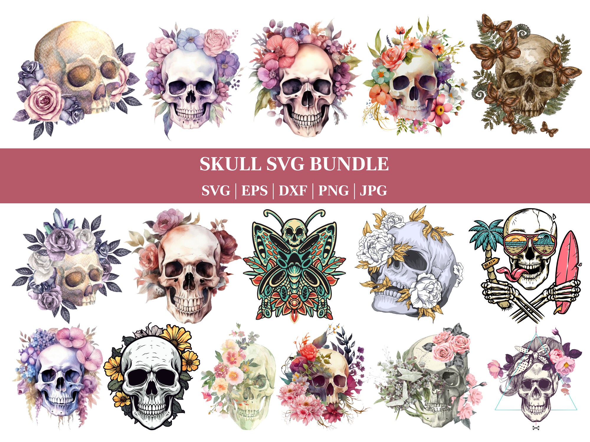 Skull SVG, Floral Skull Svg, Floral Skull Clipart, Floral Skull Cut ...