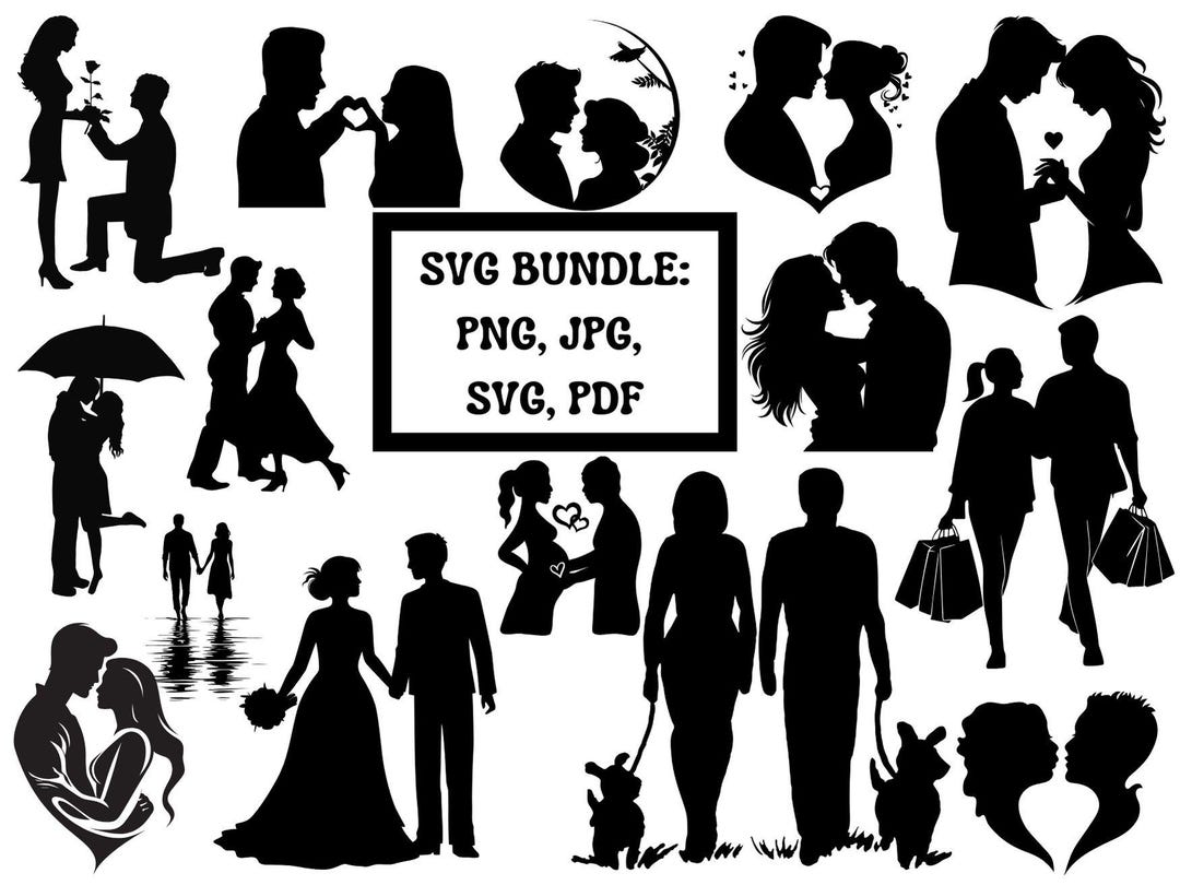 Couple Silhouette Svg, Lovers Silhouette Svg, Couples Clipart, Wedding ...