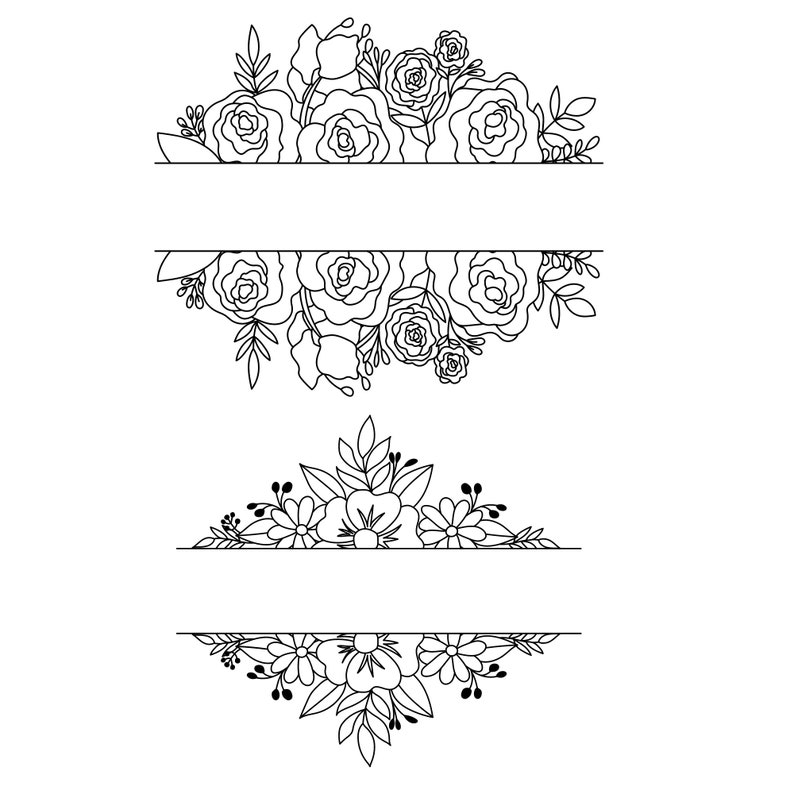 Floral Border Svg, Floral Frame Svg, Flower Border Svg, Split Monogram ...