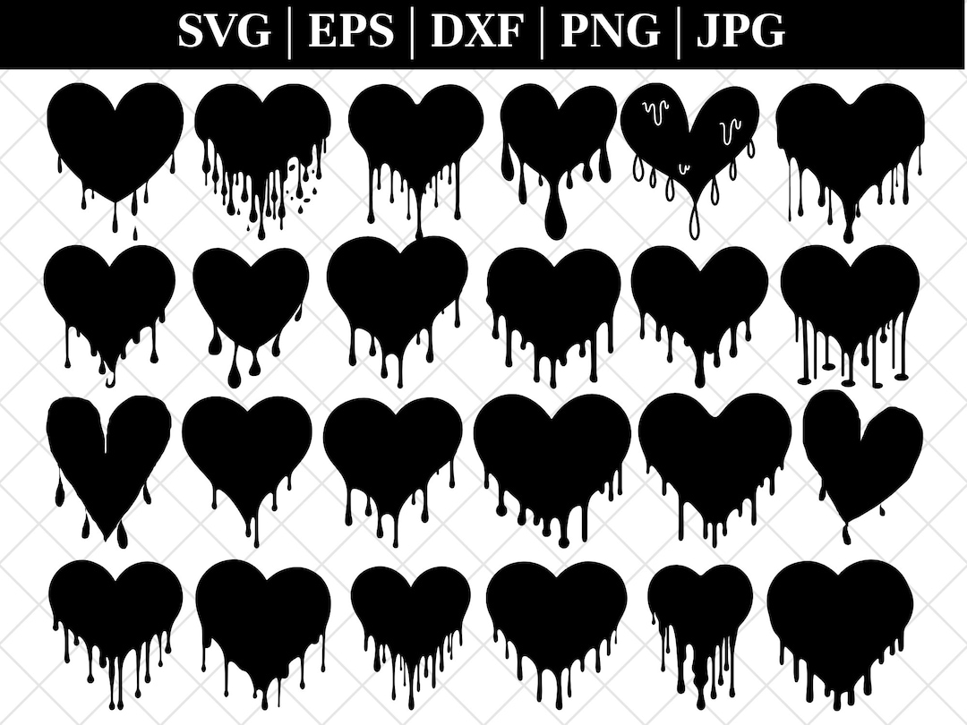Melting Heart SVG, Black Dripping Heart Clipart, Heart Cut File ...