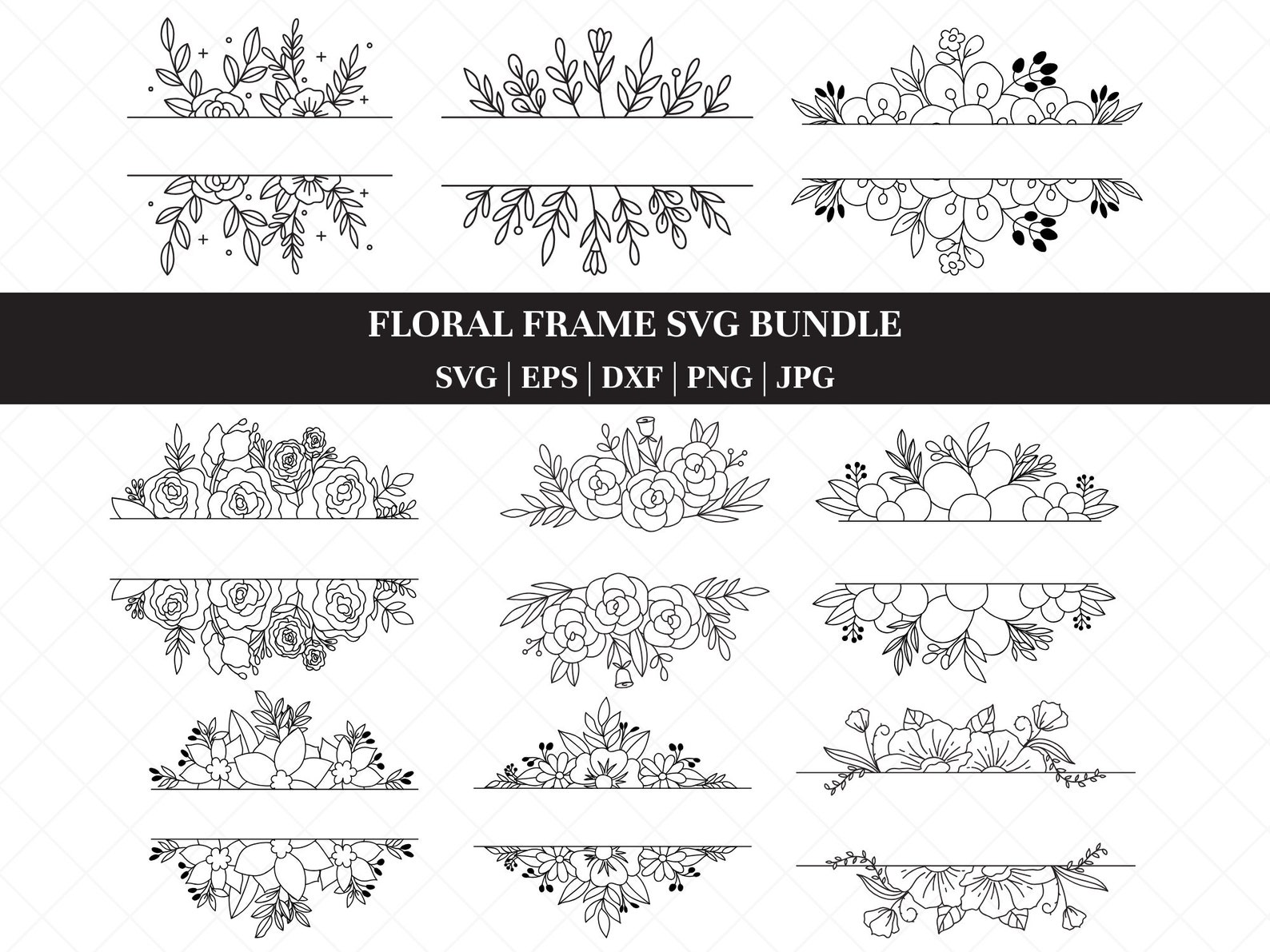 Floral Border Svg, Floral Frame Svg, Flower Border Svg, Split Monogram ...