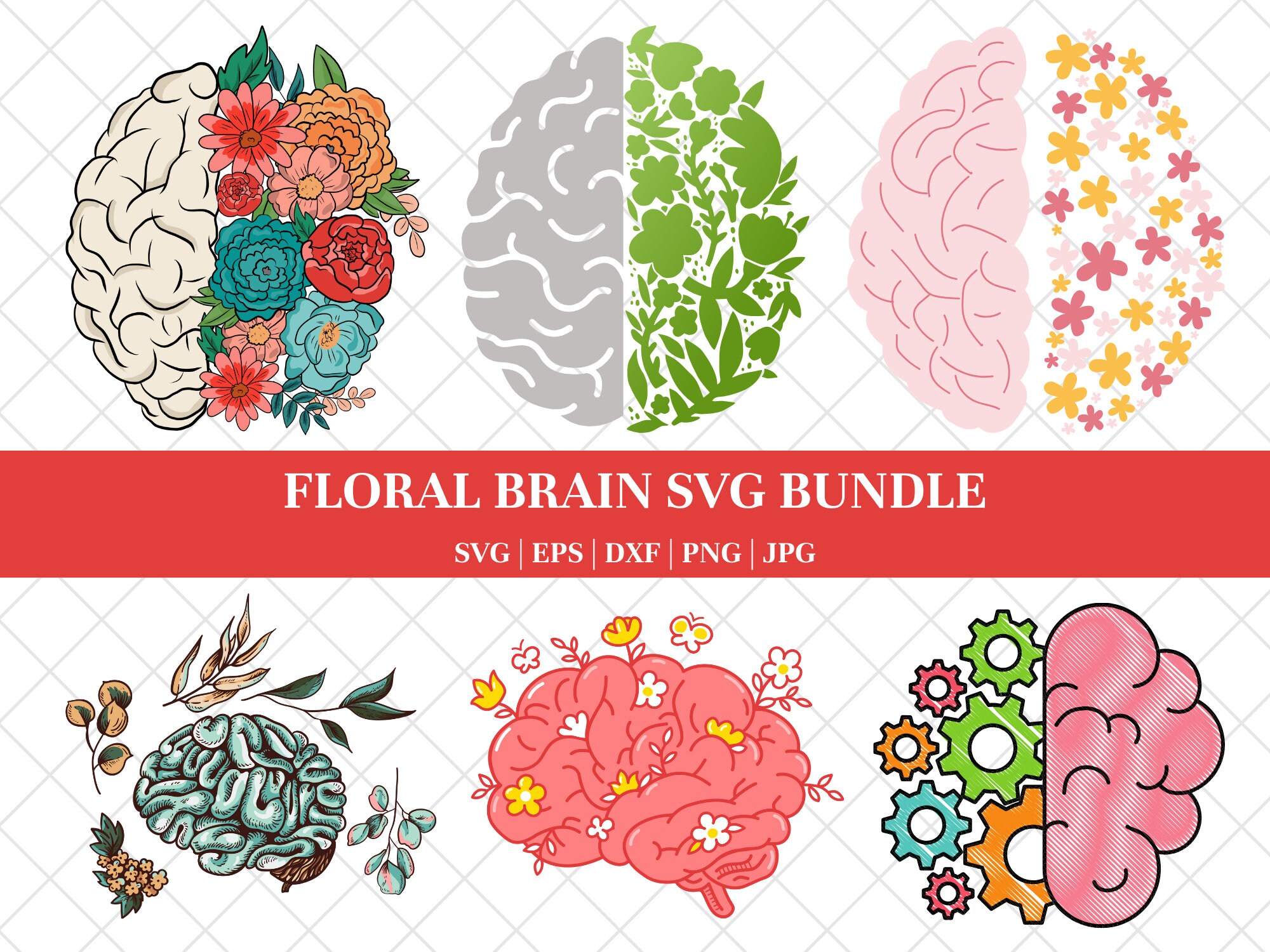 Floral Brain, Mental Health, Flower Brain, Inspirational Svg ...