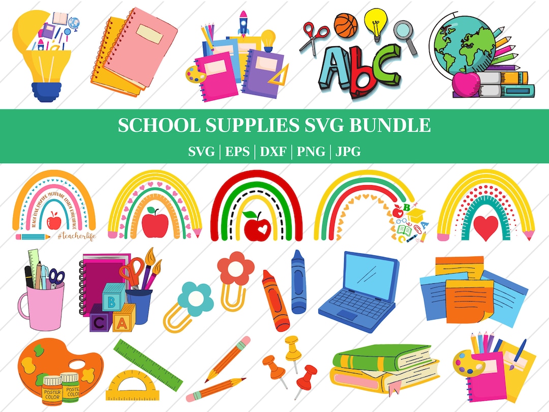 School Clipart Set, School Supplies Clipart Set, PNG Files, Crayons ...