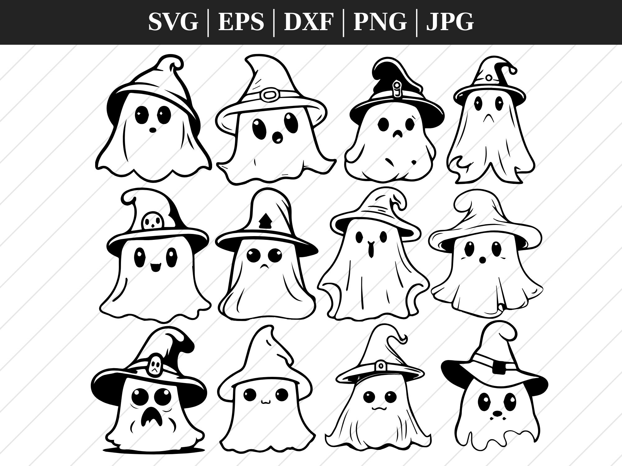 Ghost Bundle Svg, Cute Ghost Clipart, Spooky Season Svg, Ghost Outline ...