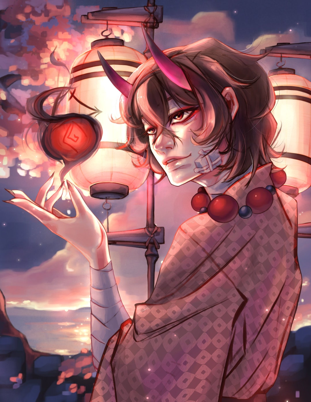 Fanart Illustration Japanese Demon Osamu Dazai BSD Print | Bungo Stray ...
