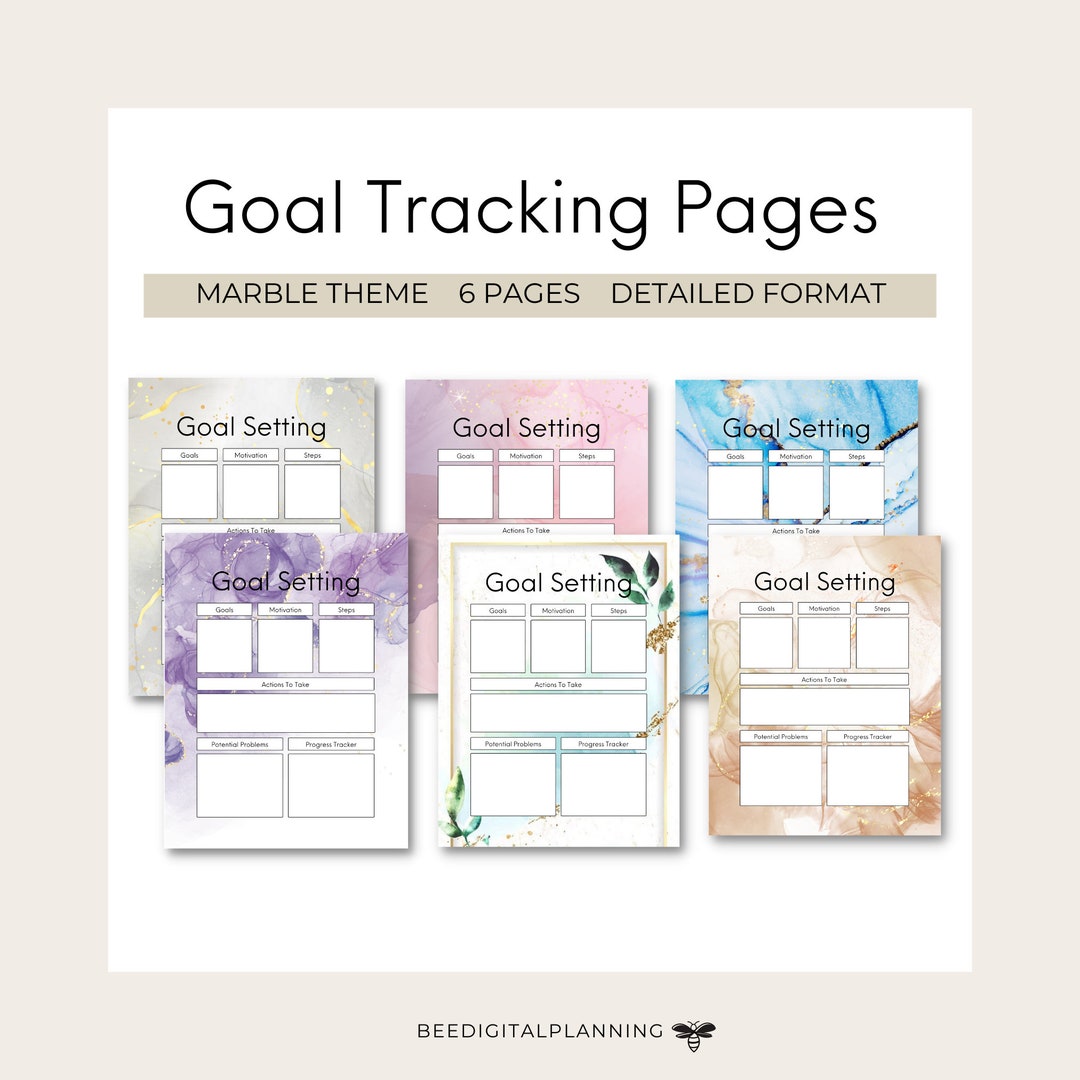 Digital, Printable Goal Tracking Pages, Bundle of 6, Marble Theme ...