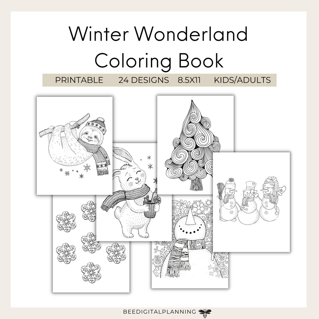 Printable Winter Wonderland Coloring Book for Kids and Adults 24 Images ...
