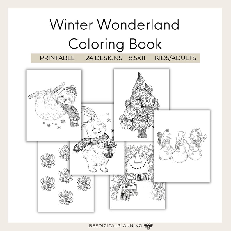 Printable Winter Wonderland Coloring Book for Kids and Adults 24 Images ...
