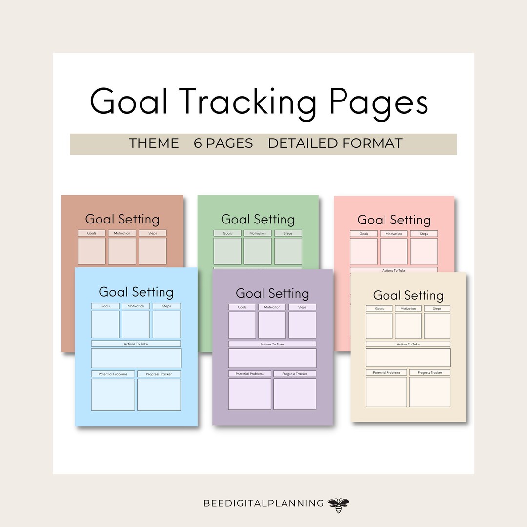 Digital, Printable Goal Tracking Pages, Bundle of 6, Boho Theme ...