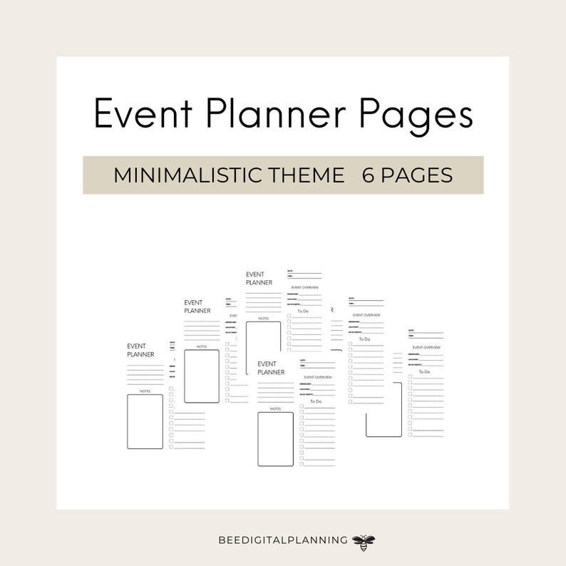 Digital, Printable Event Planner Pages, Bundle of 6, Black and White ...