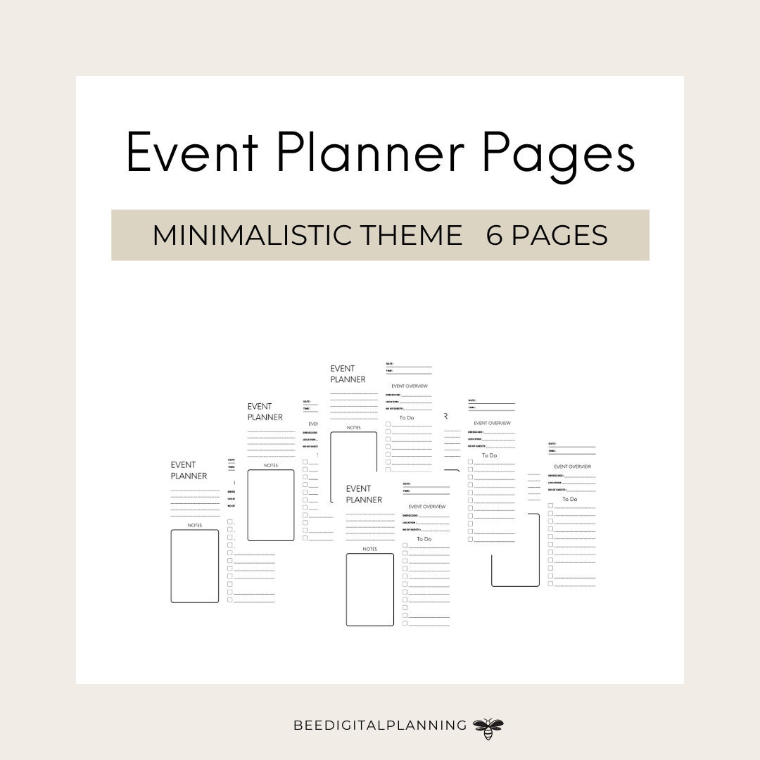 Digital, Printable Event Planner Pages, Bundle of 6, Black and White ...