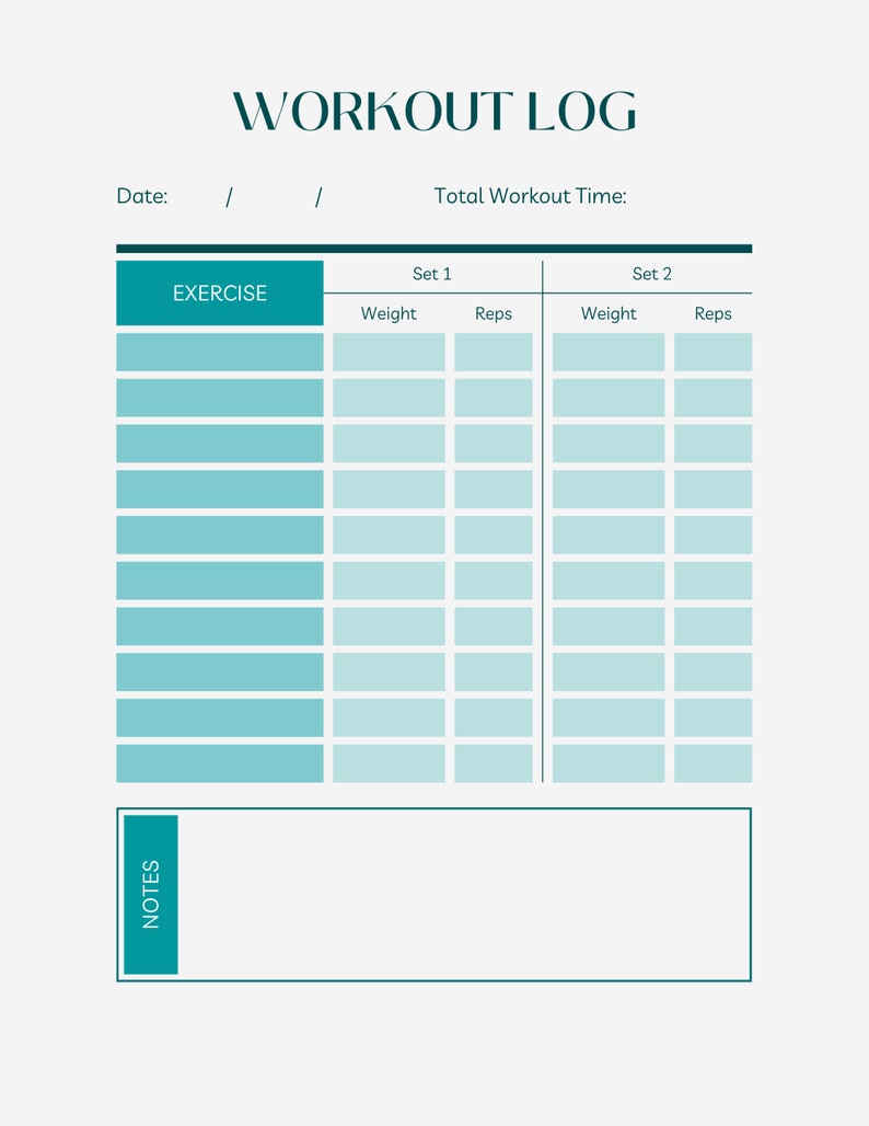 Printable, Digital Fitness, Weight, Water, and Workout Tracker Blue ...