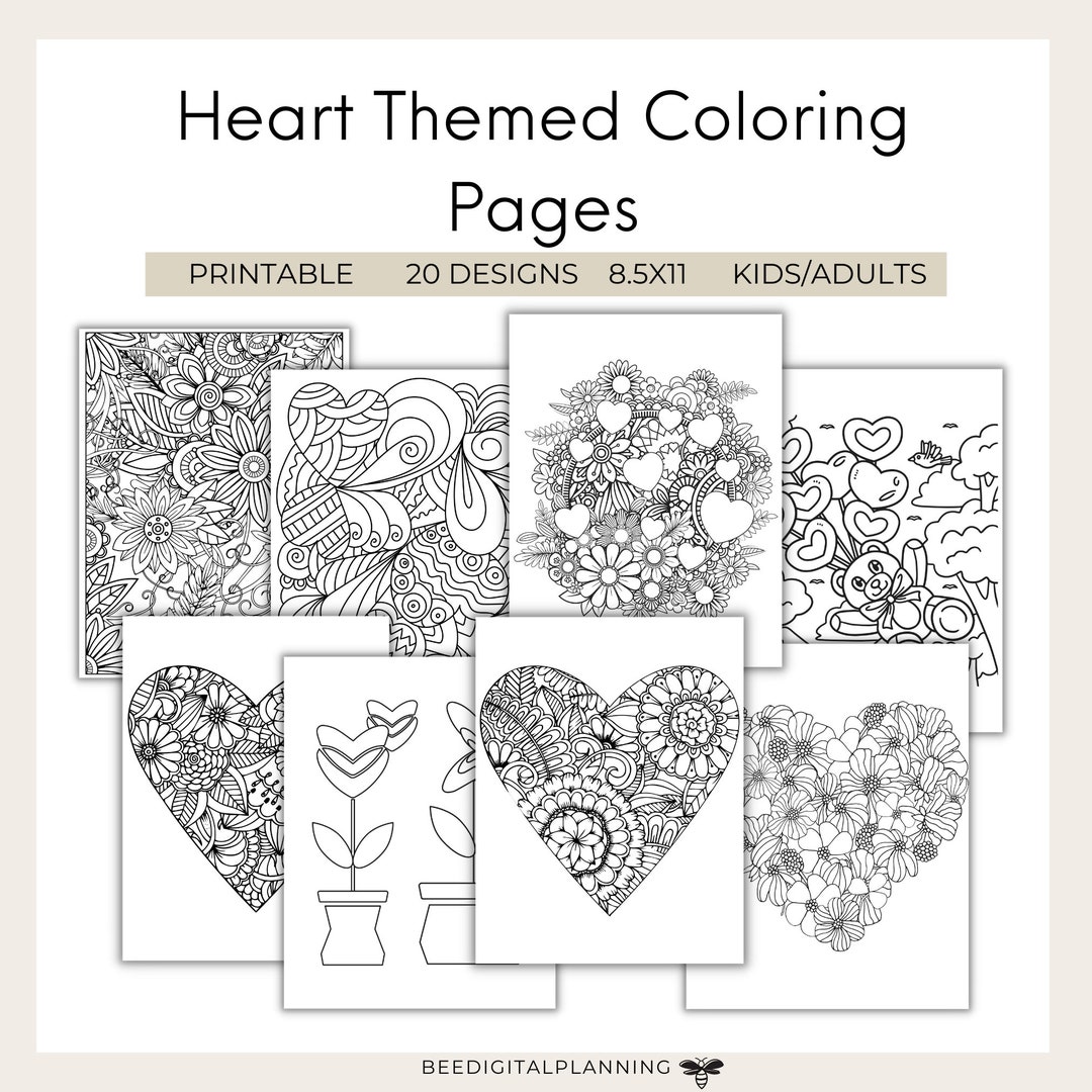 Printable Heart Themed Valentine's Coloring Pages for Relaxation ...