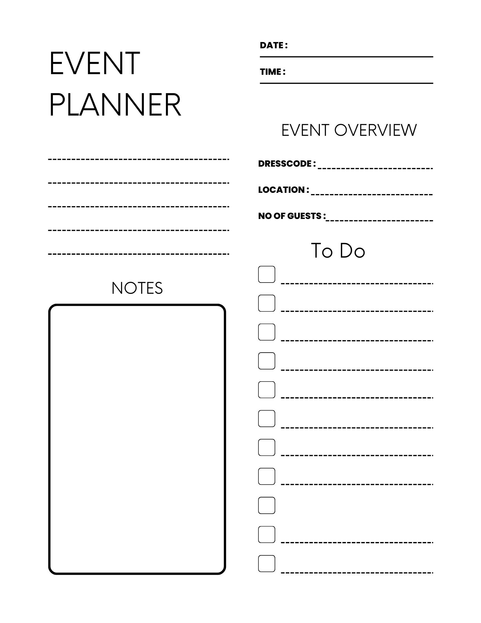 Digital, Printable Event Planner Pages, Bundle of 6, Black and White ...