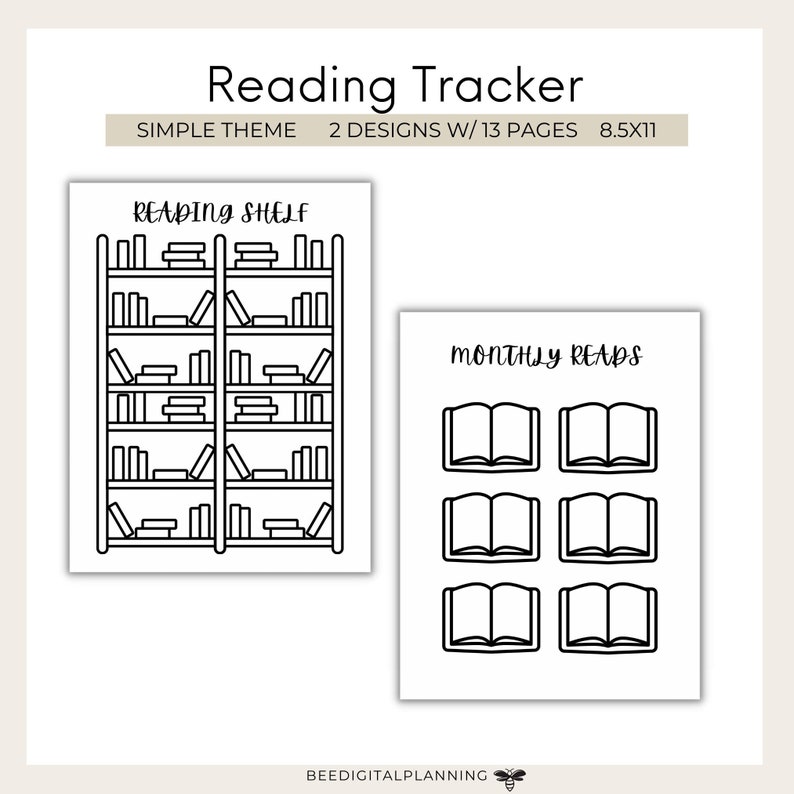 Printable Digital Reading Tracker Bookshelf and Monthly Reading Tracker ...