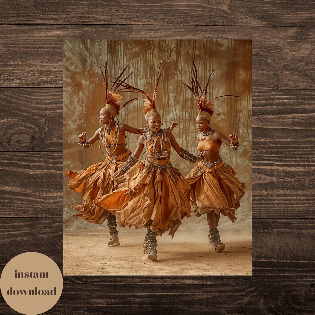 Photorealistic Himba Women Dancing Printable Poster - Joyful Namibia ...