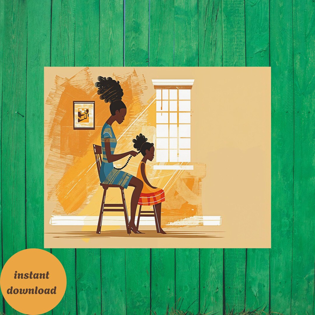 Mom Combing Child's Hair - A Heartfelt Black Art Illustration ...