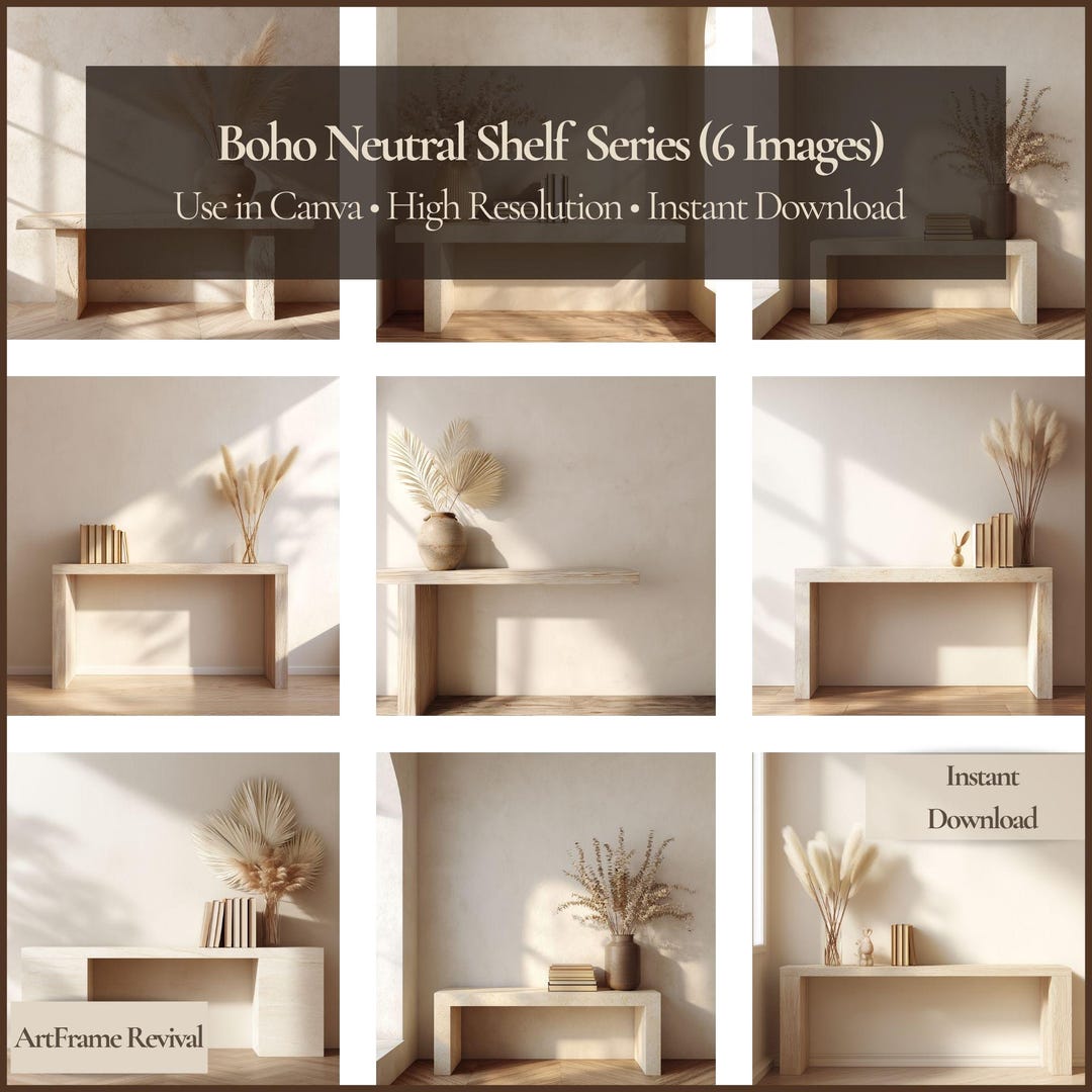 Neutral Boho Shelf Scene Mockups • Minimal Wall Art Display Bundle - Etsy