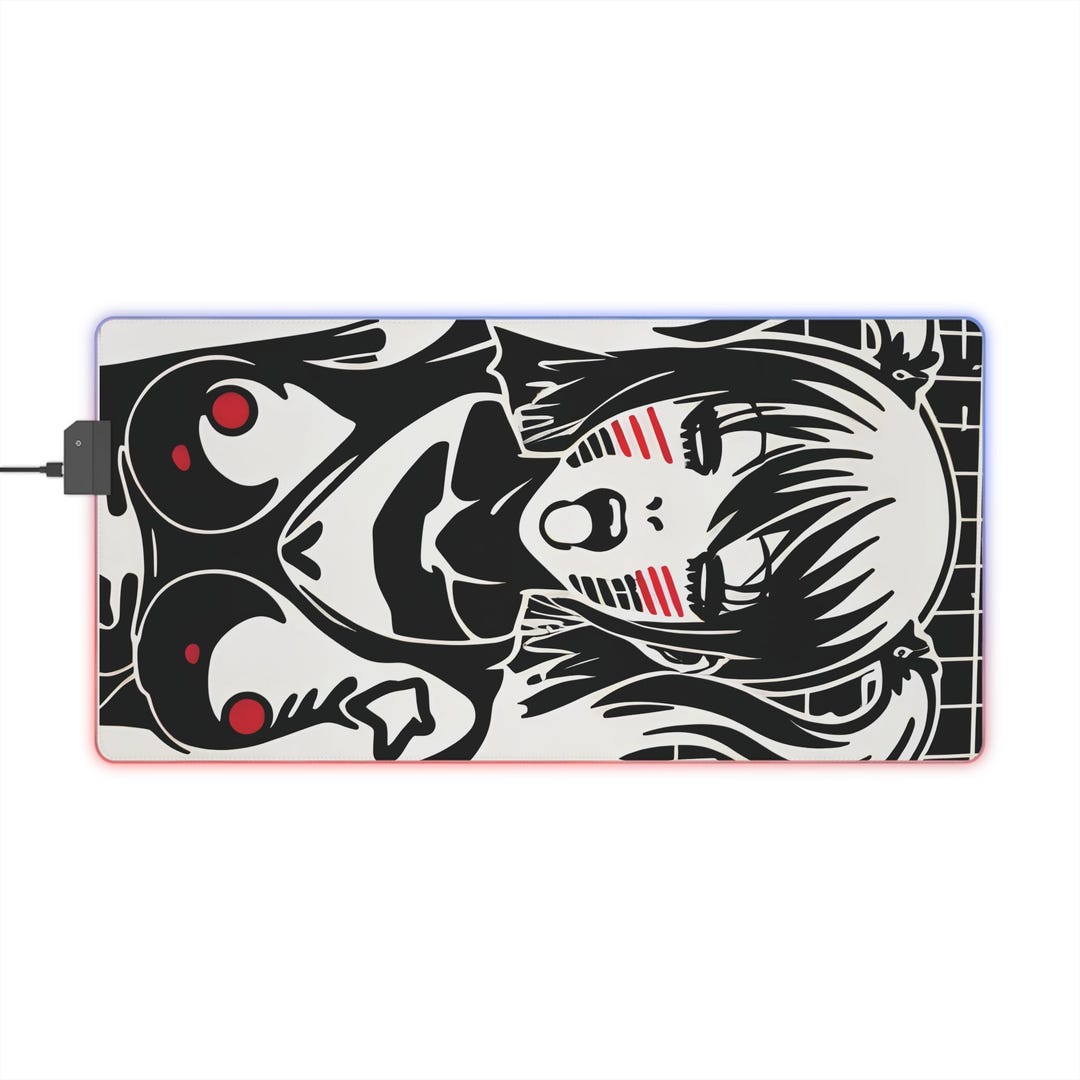 Ahegao Girl RGB LED Gaming Mouse Pad, Black & White Print, Geeks, Weeb ...