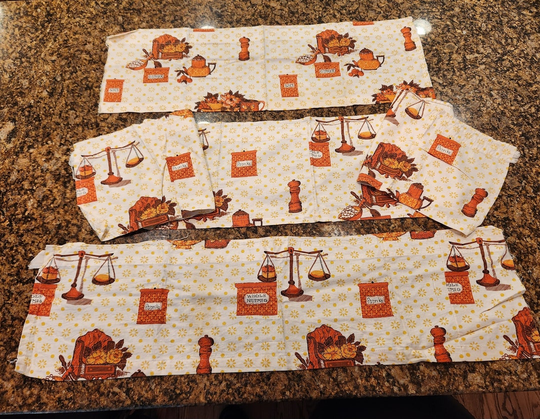 Vintage Kitchen Curtain Valences - Window Toppers - Set of 3 - Orange ...