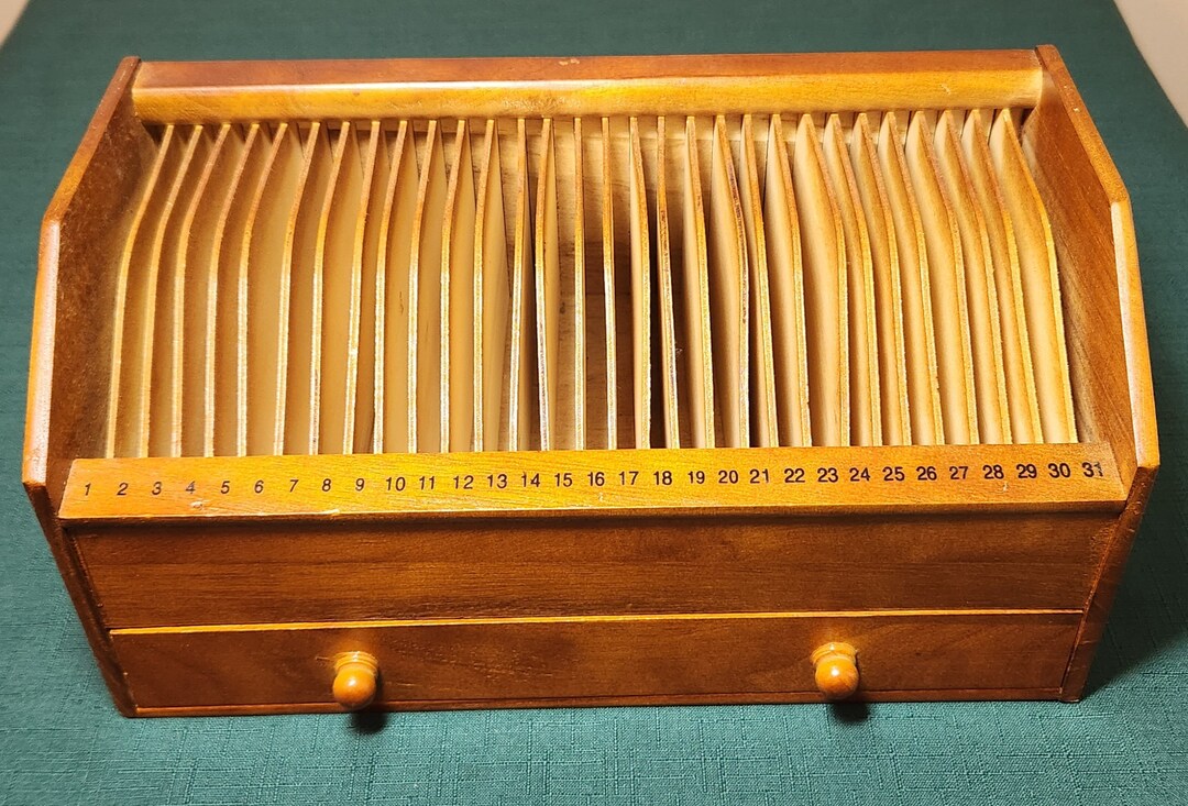 Vintage Wooden Monthly Organizer - Desktop Personal Secretary - 31-day ...